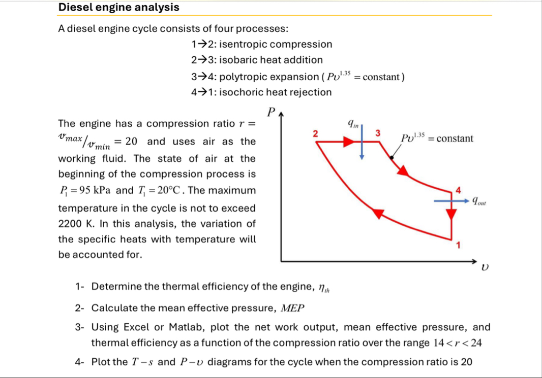 Diesel engine analysisA diesel engine cycle consists | Chegg.com
