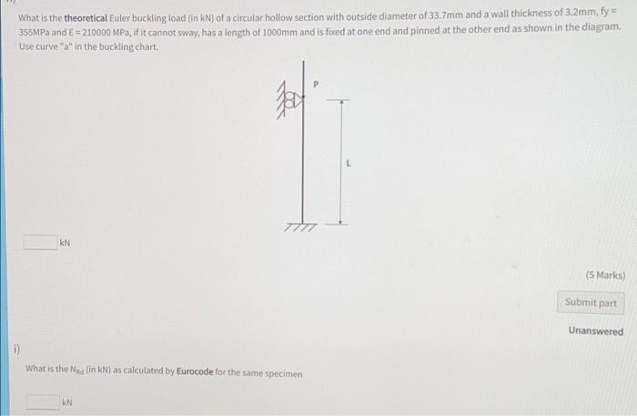 Solved What is the theoretical Euler buckling load (in kN) | Chegg.com