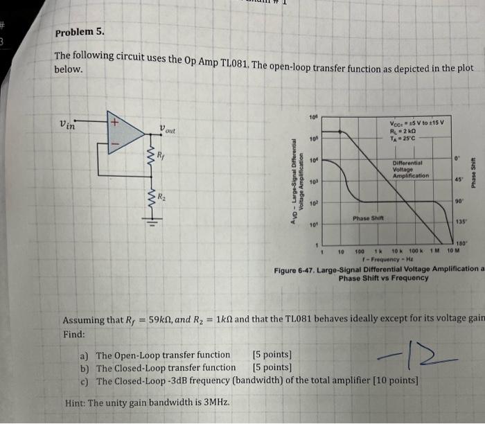 Solved Problem 5. 3 The following circuit uses the Op Amp | Chegg.com
