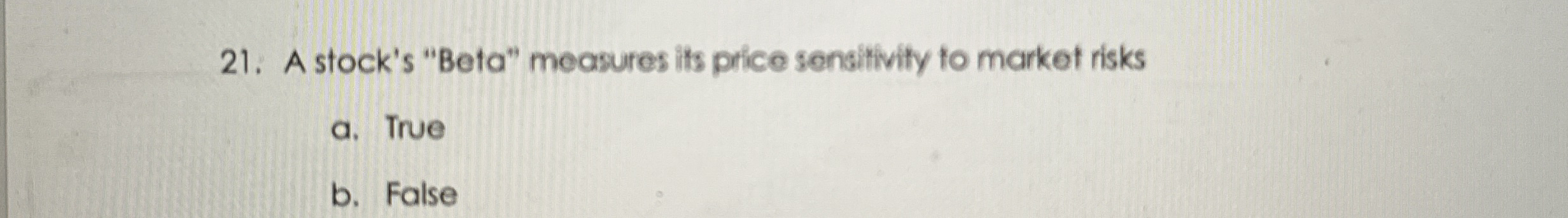 Solved A stock's "Beta" measures its price sensifivity to | Chegg.com