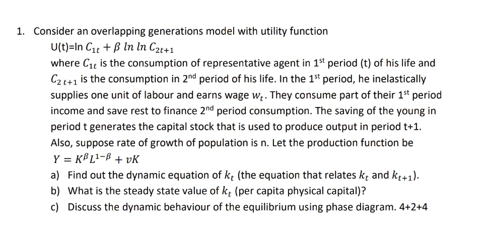 Solved Consider an overlapping generations model with | Chegg.com