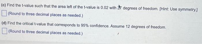 Solved Determine the t-value in each of the cases. Click the | Chegg.com