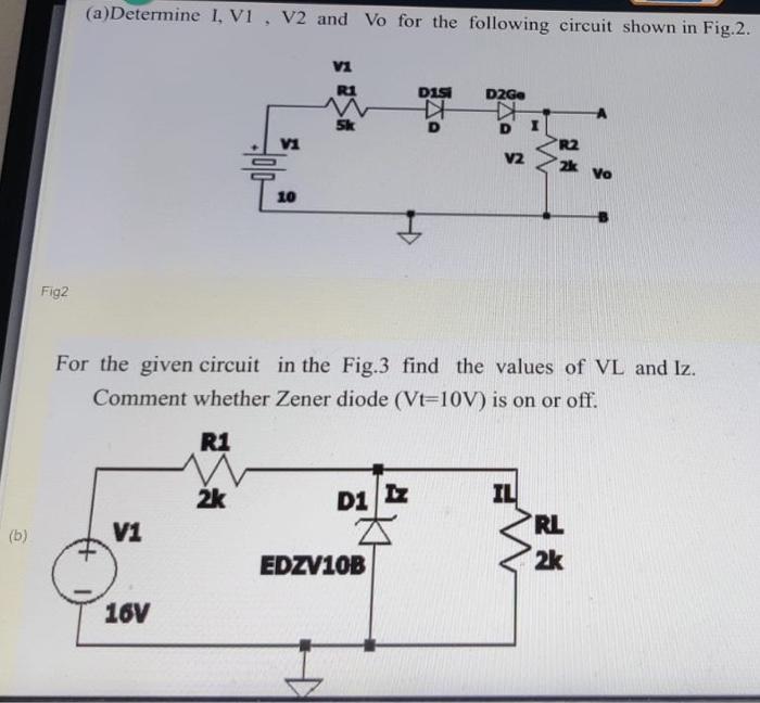 Solved (a)Determine 1, Vi , V2 and Vo for the following | Chegg.com