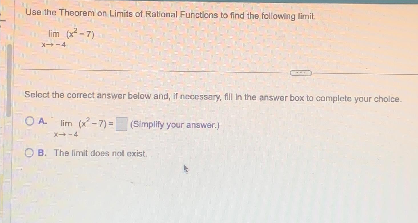 Solved Use the Theorem on Limits of Rational Functions to | Chegg.com