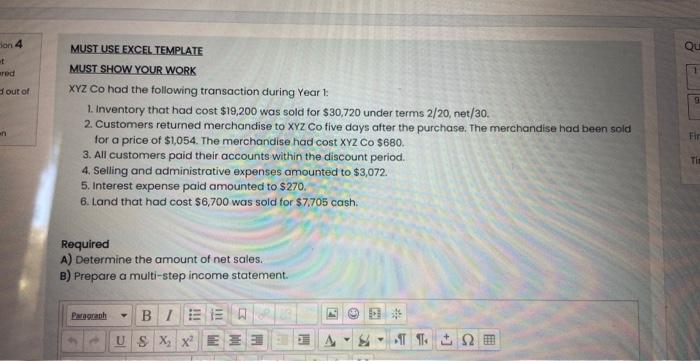 Solved MUST USE EXCEL TEMPLATE MUST SHOW YOUR WORK XYZ Co | Chegg.com