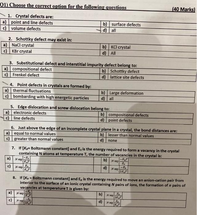 Solved 01) Choose the correct option for the following | Chegg.com