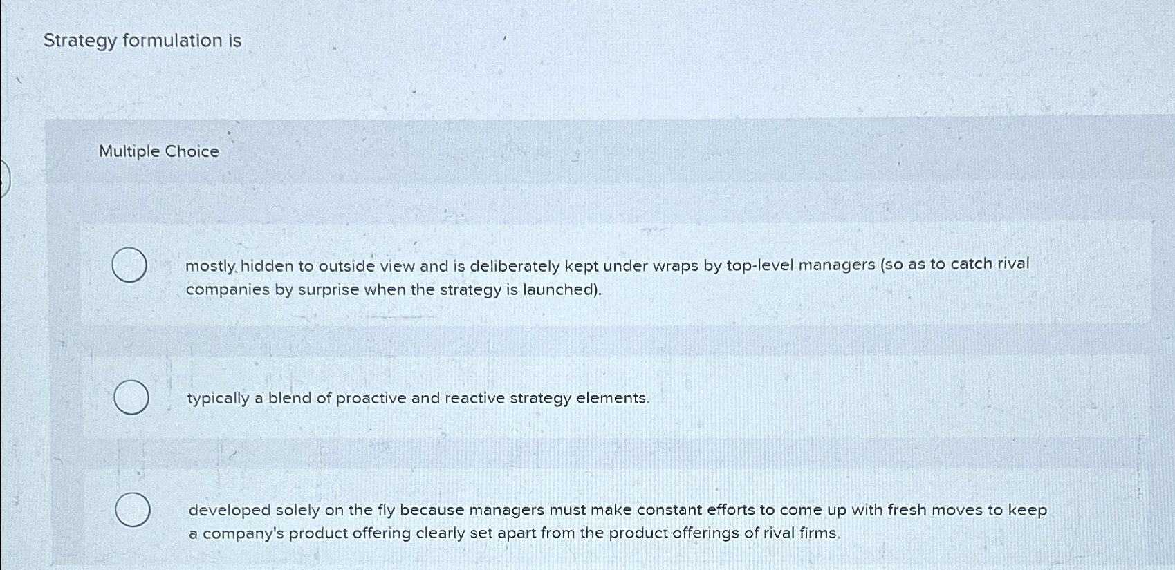 Solved Strategy formulation isMultiple Choicemostly. hidden | Chegg.com