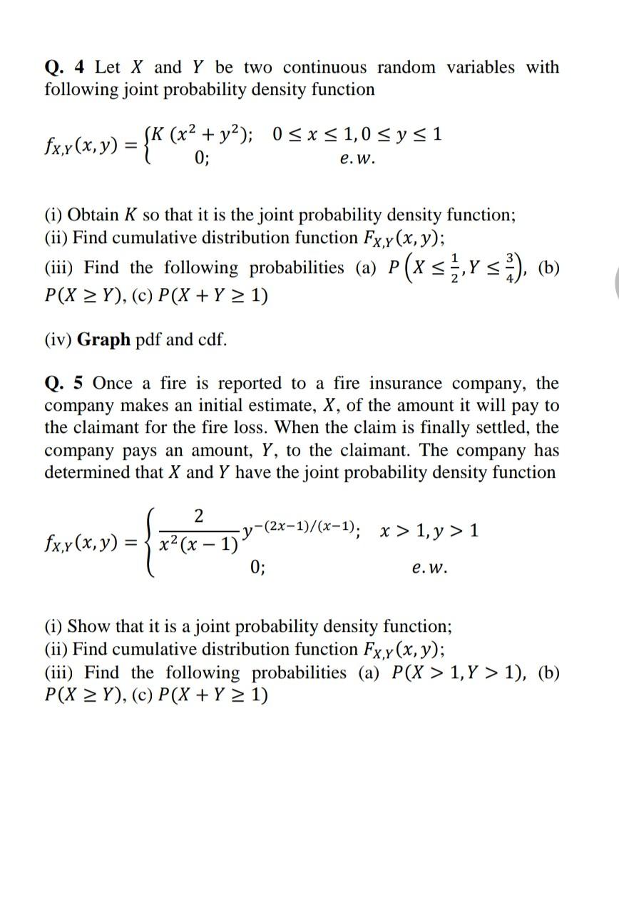 Solved Q. 4 Let X and Y be two continuous random variables | Chegg.com