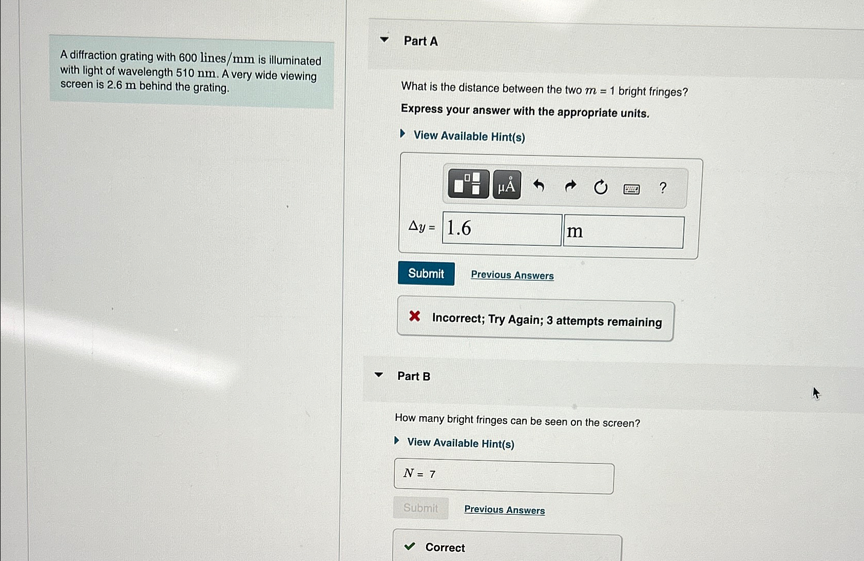 Solved A diffraction grating with 600 ﻿lines/ mm ﻿is | Chegg.com