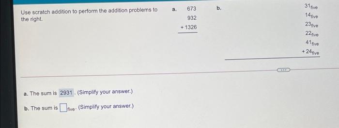 Solved a 673 Use scratch addition to perform the addition | Chegg.com