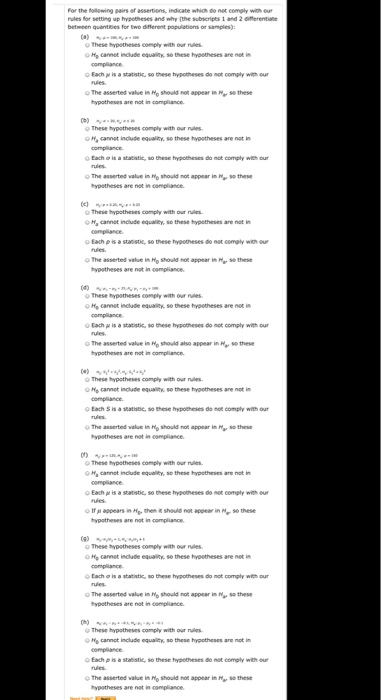 For the following pairs of assertions, indicate which | Chegg.com