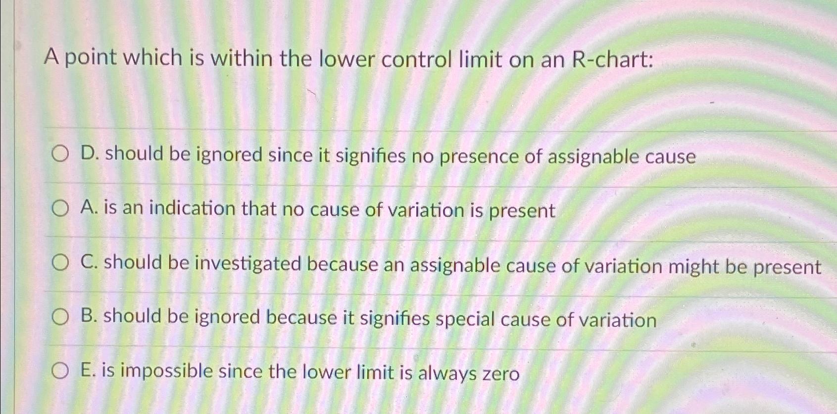 Solved A point which is within the lower control limit on an | Chegg.com