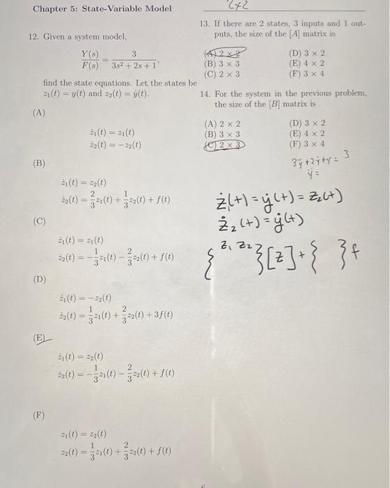 Solved Chapter 5: State-Variable Model 12. Given a system | Chegg.com