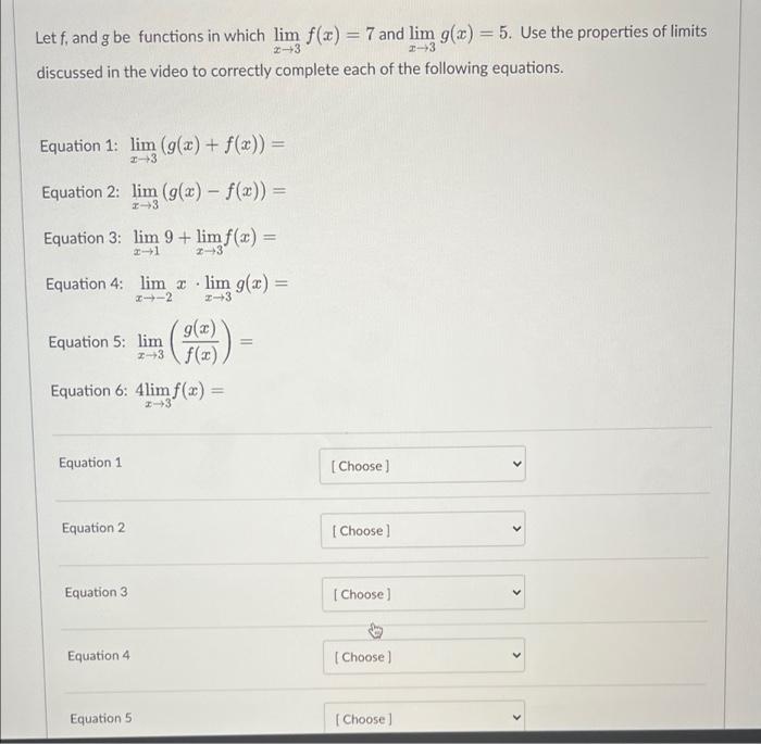 Solved Let f, and g be functions in which lim f(x) = 7 and | Chegg.com