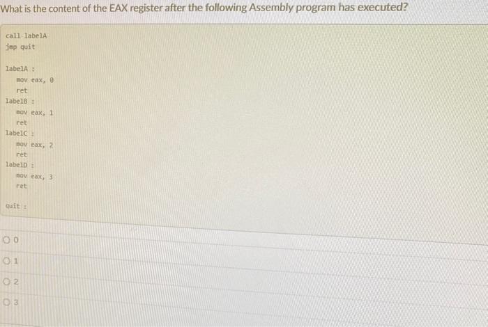 Solved What is the content of the EAX register after the | Chegg.com