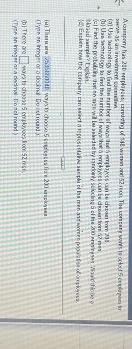 Solved A company has 200 employees, consisting of 148 women | Chegg.com