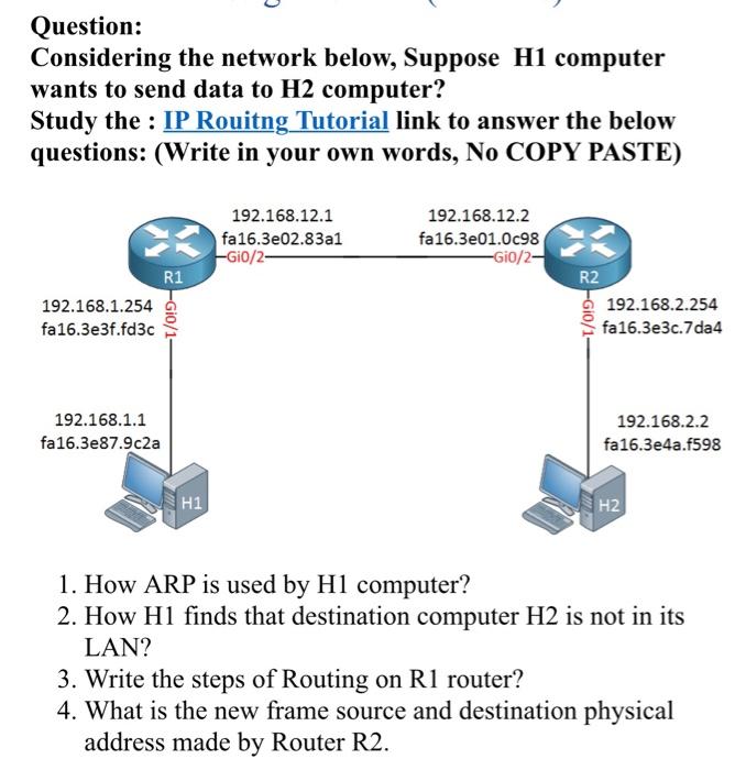 Solved Question: Considering the network below, Suppose H1 | Chegg.com
