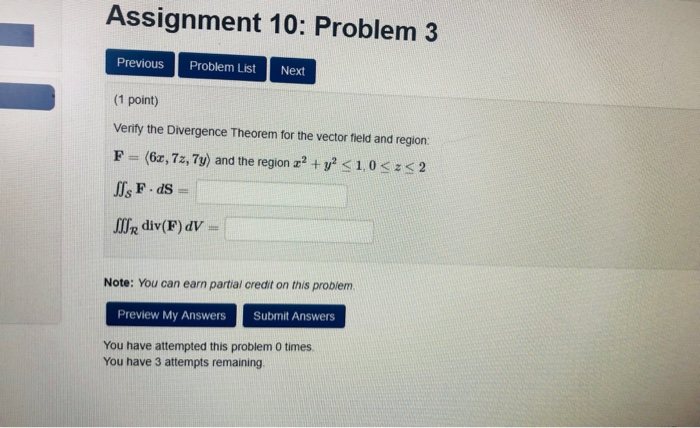 Solved Assignment 10: Problem 3 Previous Problem List Next | Chegg.com