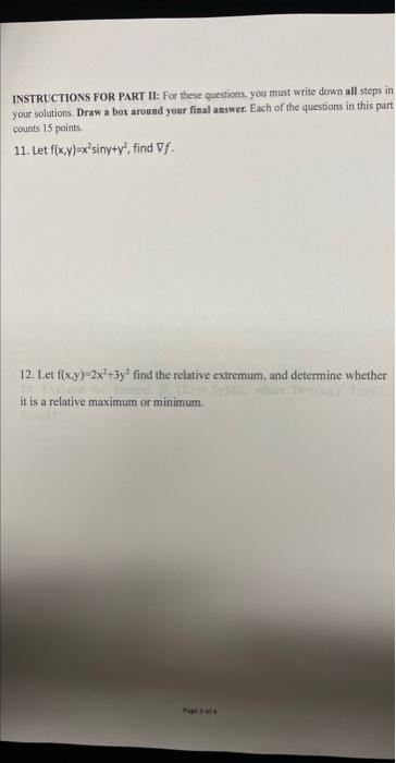 Solved INSTRUCTIONS FOR PART II: For theie questions, you | Chegg.com