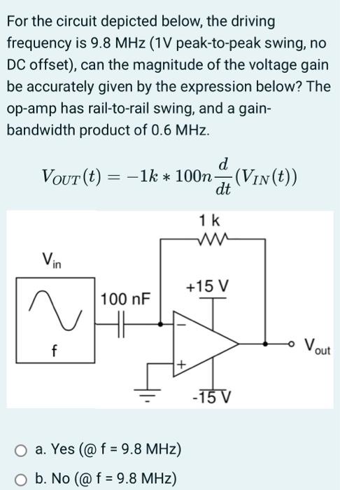 Solved For the circuit depicted below, the driving frequency | Chegg.com
