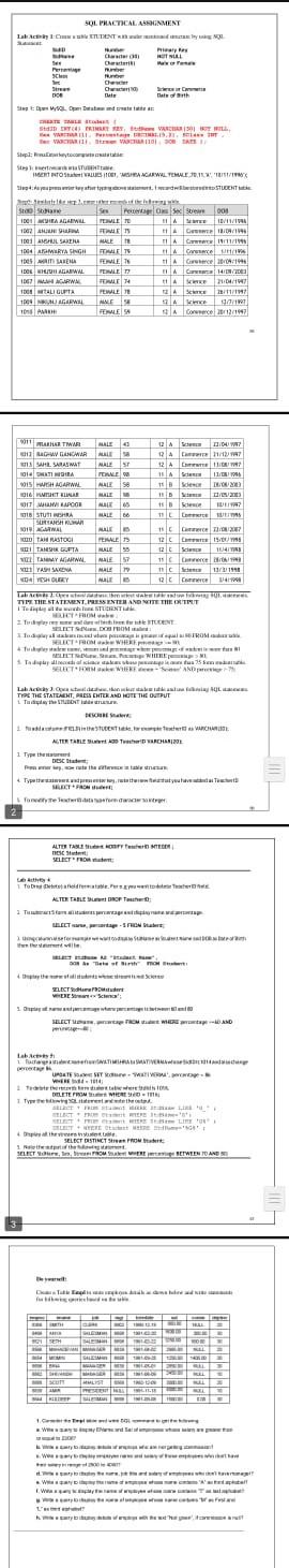 Solved Sql Practical Assignment Lab Activity 1 Create A