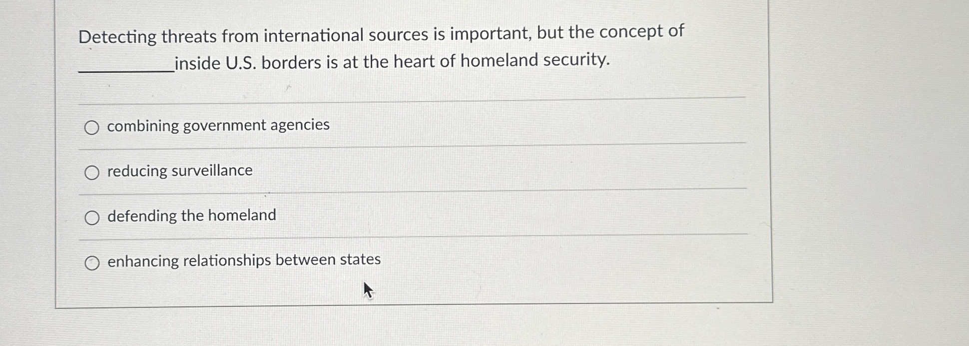 Solved Detecting threats from international sources is | Chegg.com