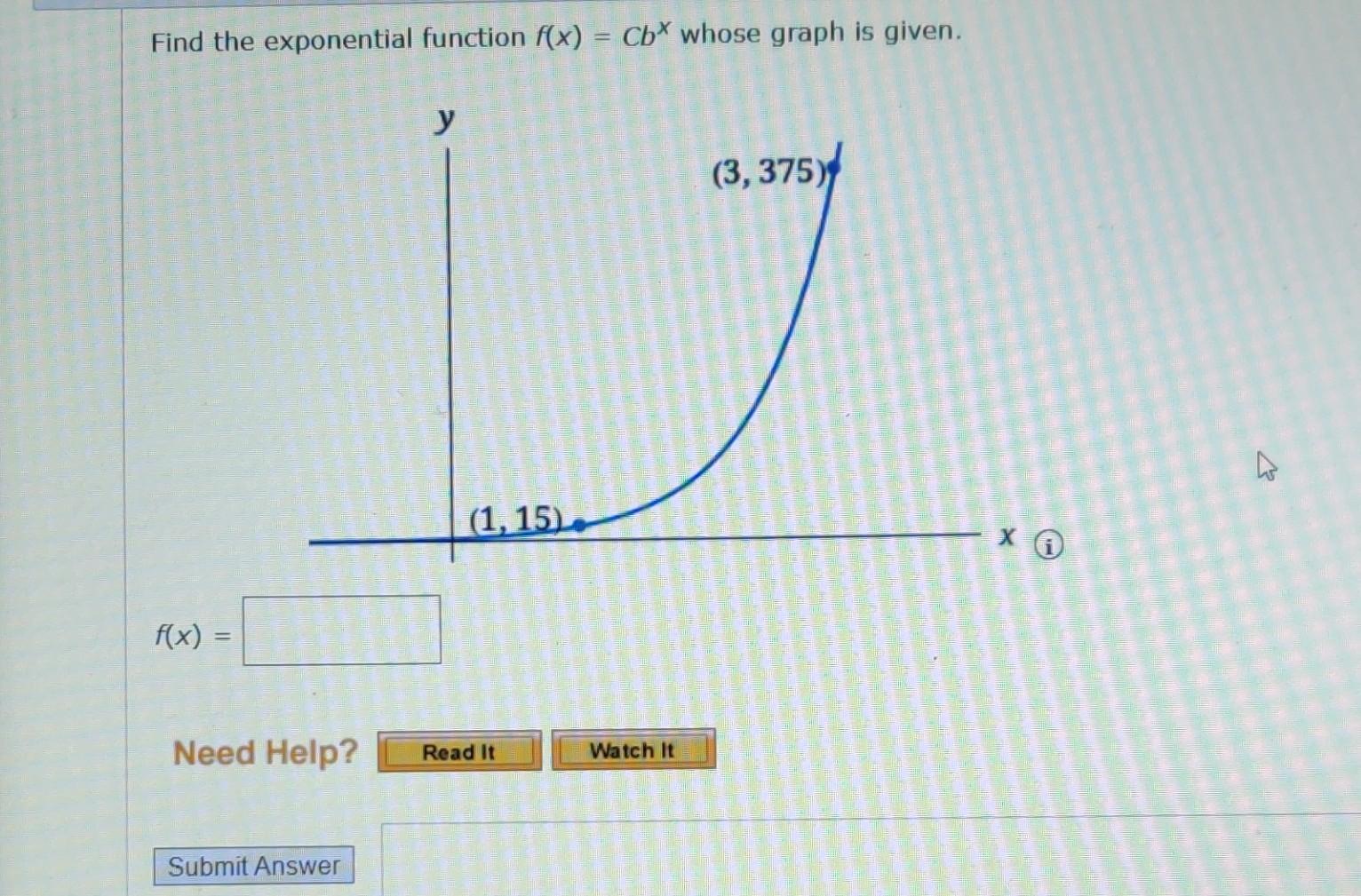 Solved Find the exponential function f(x) = Cbx whose graph | Chegg.com