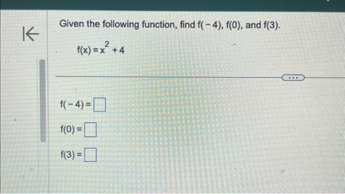 Solved Given the following function, find f(−4),f(0), and | Chegg.com