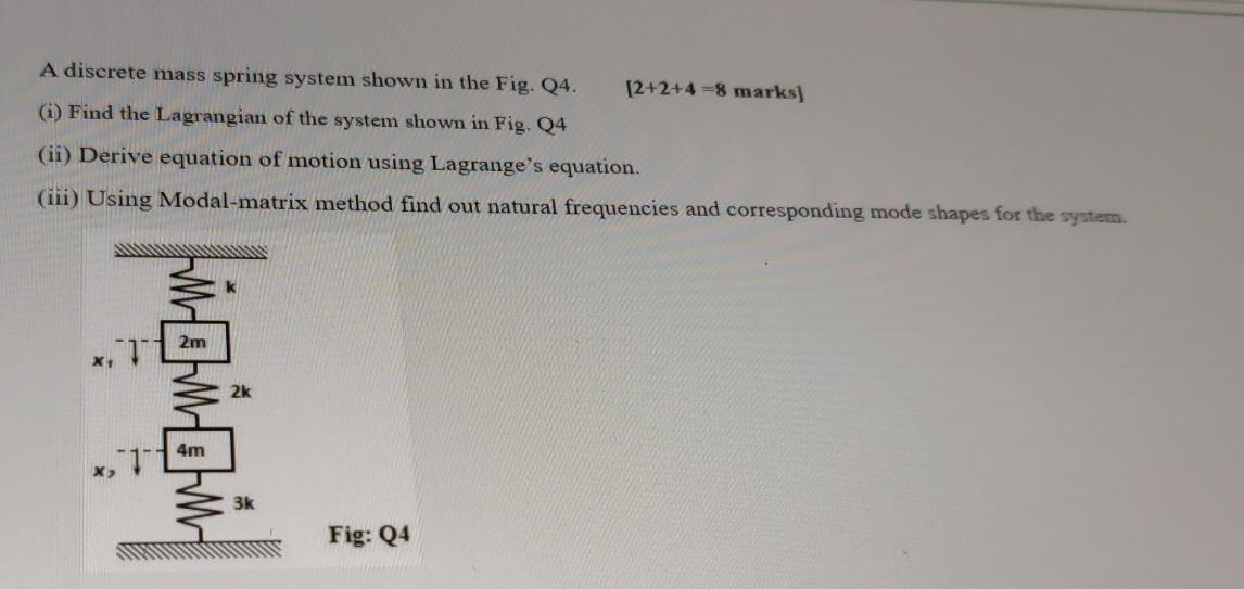 Solved A discrete mass spring system shown in the Fig. 24. | Chegg.com
