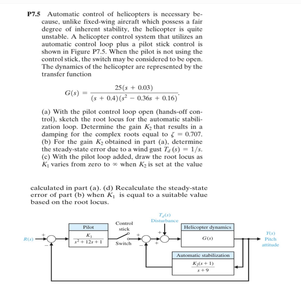 P7.5 ﻿Automatic control of helicopters is necessary | Chegg.com