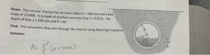Solved Given: This circular channel has an inner radius R = | Chegg.com