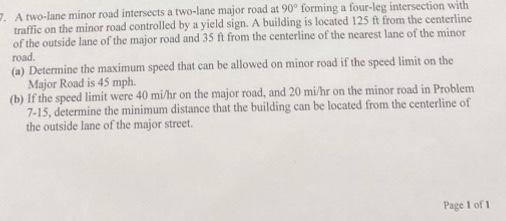 Solved A two-lane minor road intersects a two-lane major | Chegg.com
