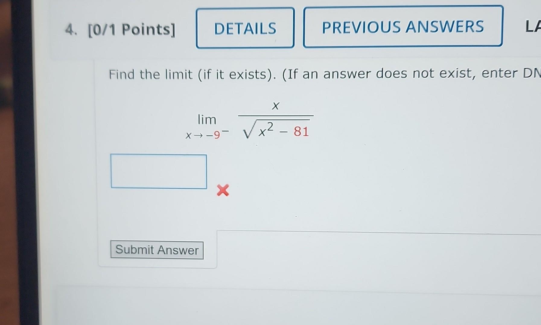 Solved Find the limit (if it exists). (If an answer does not | Chegg.com