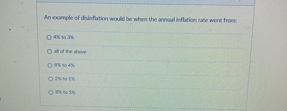 Solved An example of disinflation would be when the annual | Chegg.com