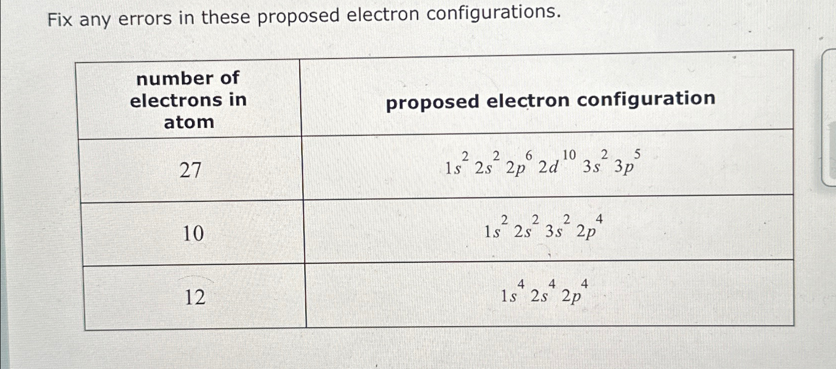Solved Fix any errors in these proposed electron | Chegg.com