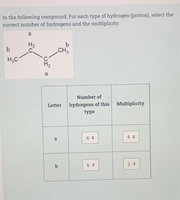 Solved In the following compound: For each type of hydrogen | Chegg.com