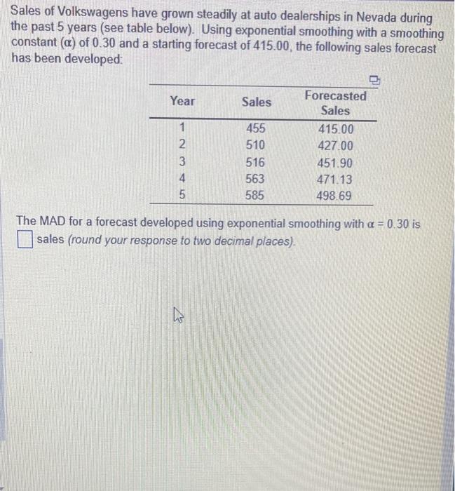 Solved part 1) the mad for a forecast developed using | Chegg.com