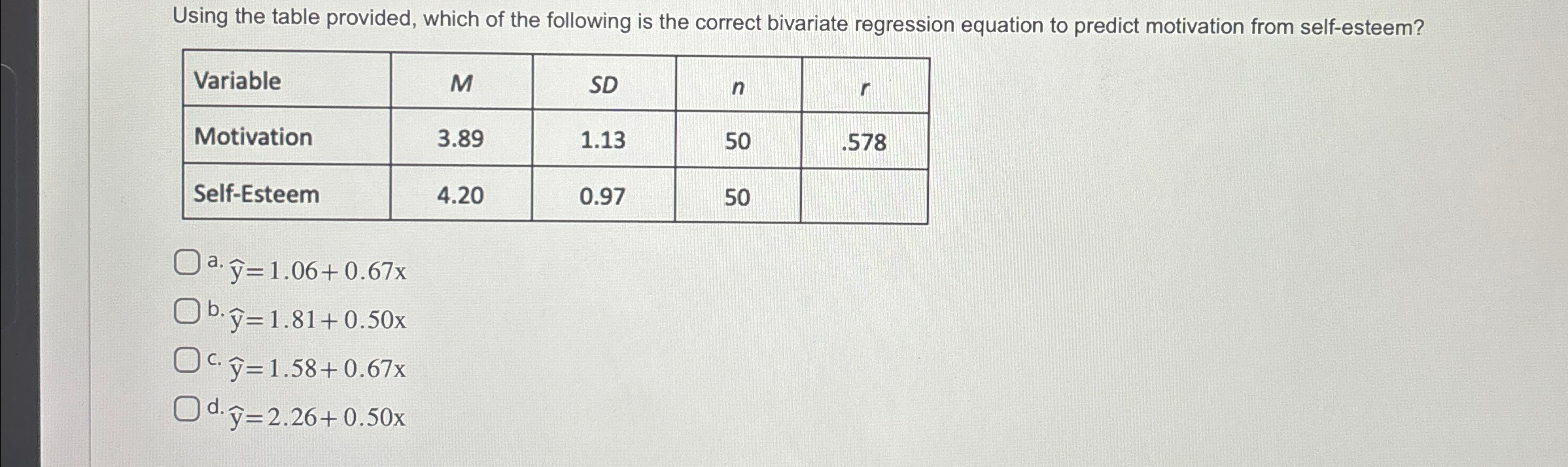 Solved Using the table provided, which of the following is | Chegg.com