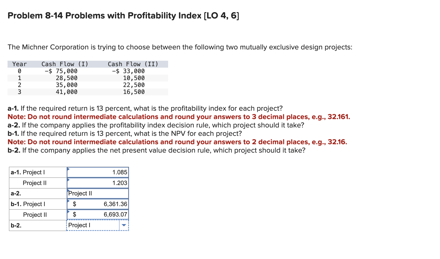 Problem 8-14 ﻿Problems with Profitability Index [LO | Chegg.com