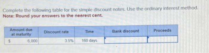 Solved Complete the following table for the simple discount | Chegg.com