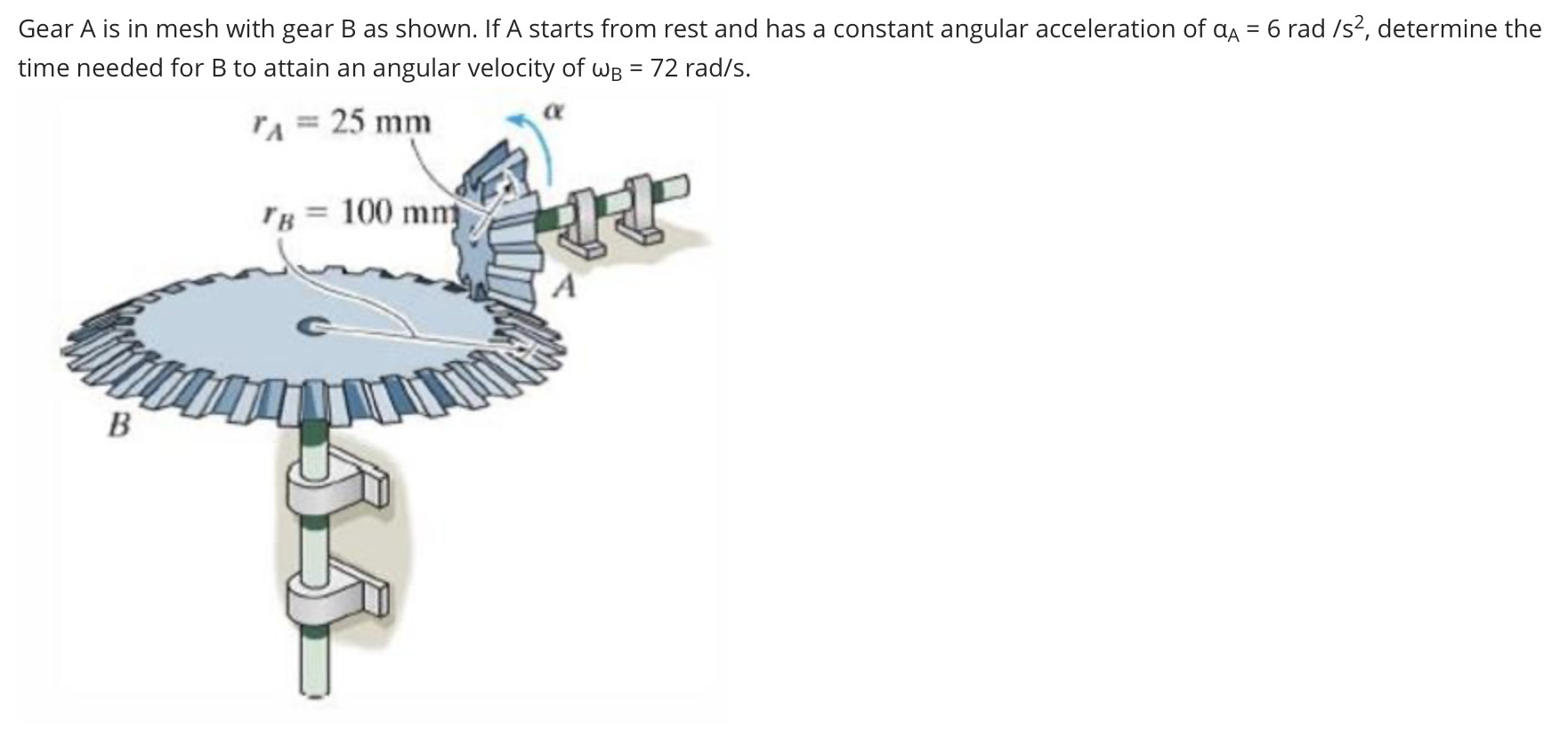 Solved Gear A ﻿is in mesh with gear B ﻿as shown. If A starts | Chegg.com