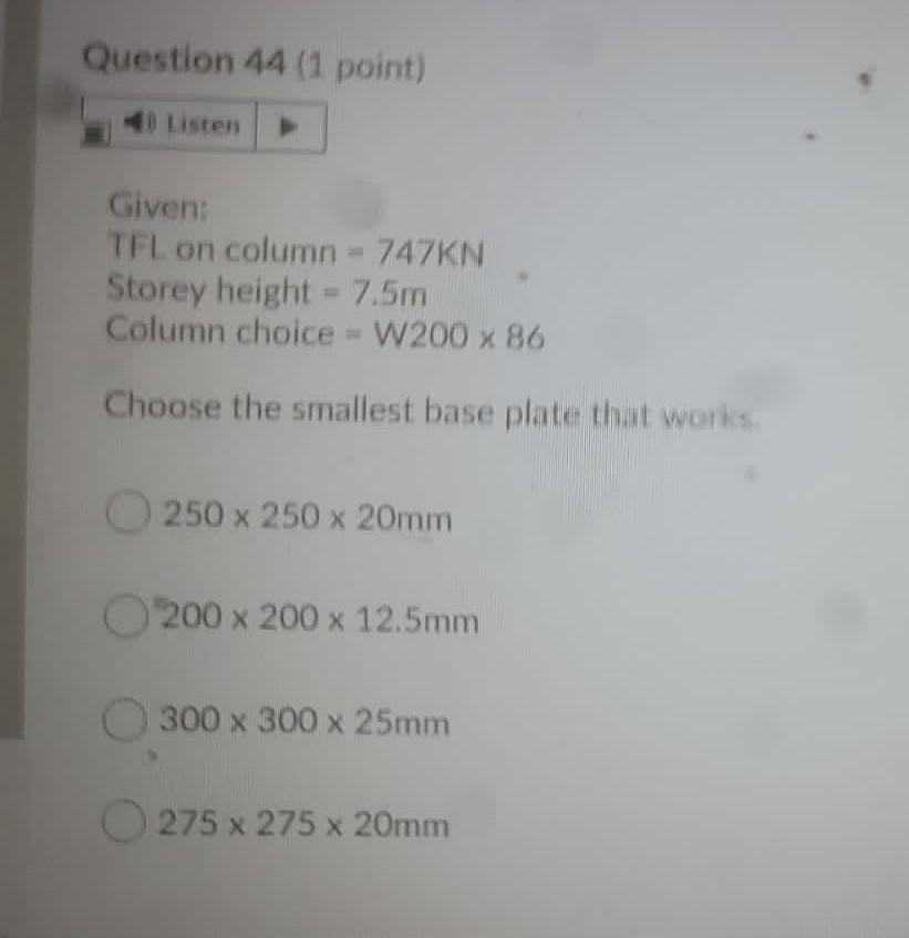 Solved Question 45 (1 point) Listen Given: TFL on column = | Chegg.com