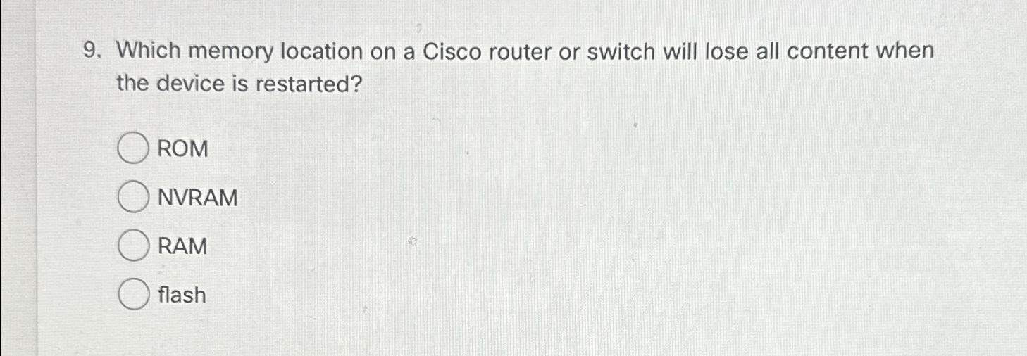 Solved Which memory location on a Cisco router or switch | Chegg.com
