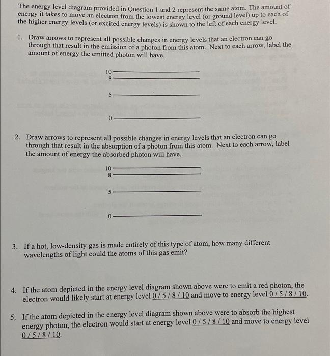 Solved The energy level diagram provided in Question 1 and 2 | Chegg.com