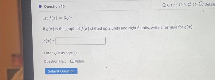 Solved Let f(x)=3x If g(x) is the graph of f(x) shifted up 2 | Chegg.com