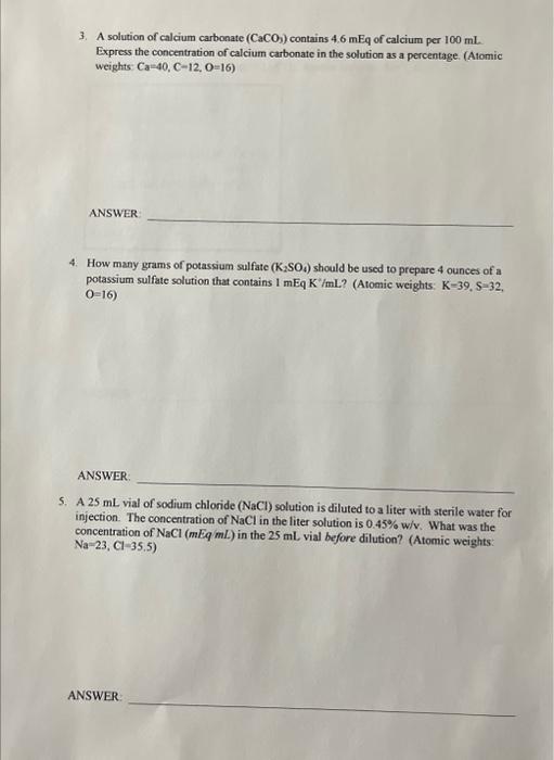 Solved 3. A solution of calcium carbonate (CaCO) ) contains | Chegg.com
