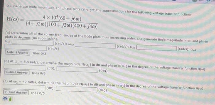 Solved Q1. Generate Bode magnitude and phase plots | Chegg.com
