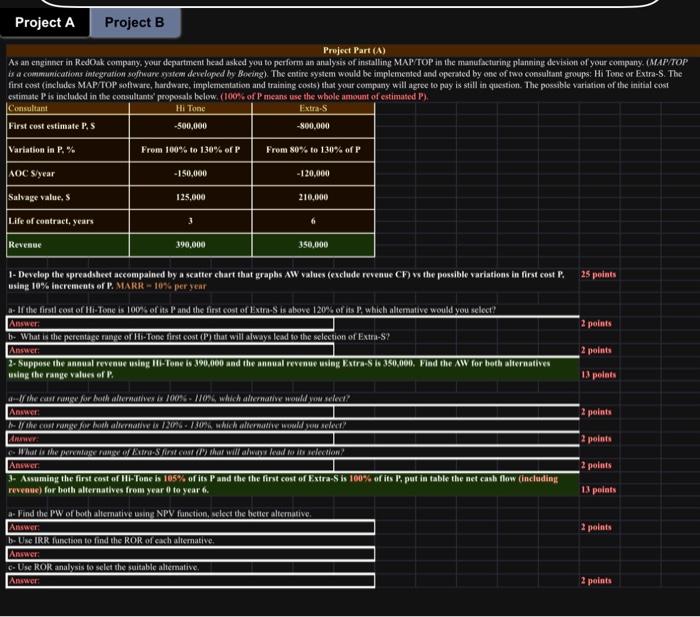 Solved Project A Project B Project Part (A) As an enginner | Chegg.com
