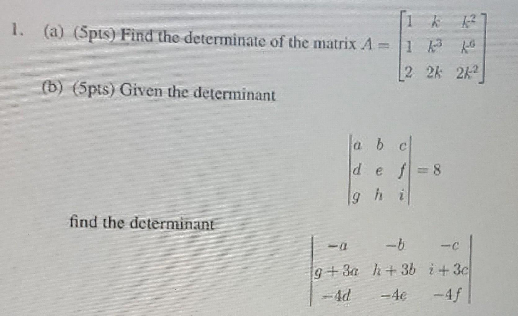 Solved A Spts Find The Determinate Of The Matrix