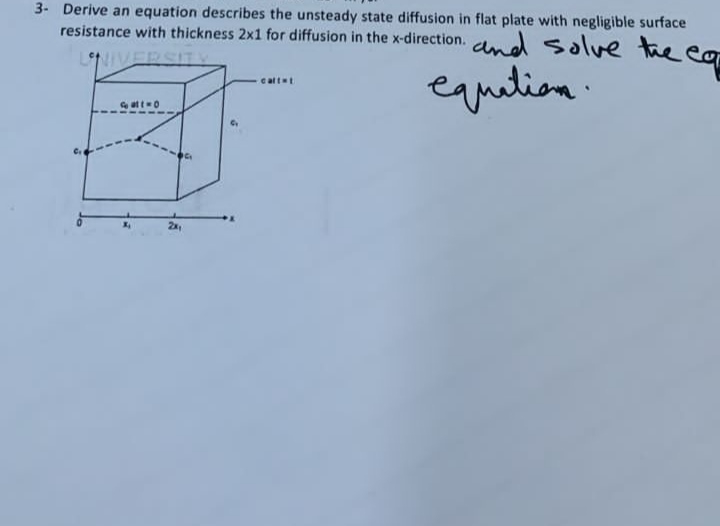 Solved 3- ﻿Derive an equation describes the unsteady state | Chegg.com